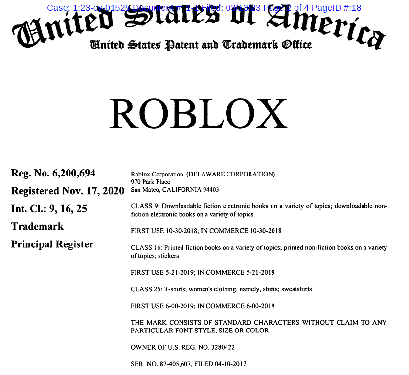 25-cv-725 ROBLOX 游戏 - 案件列表2025 - 正律有为